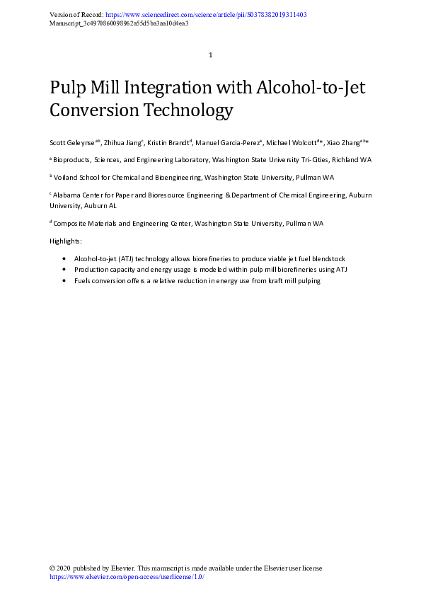 (PDF) Pulp mill integration with alcohol-to-jet conversion technology ...