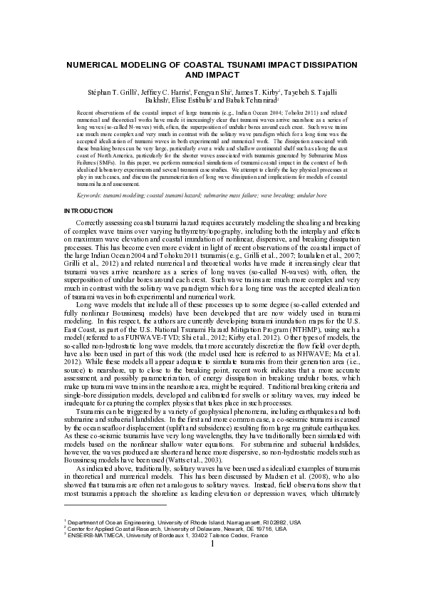(PDF) Numerical Modeling of Coastal Tsunami Impact Dissipation and Impact