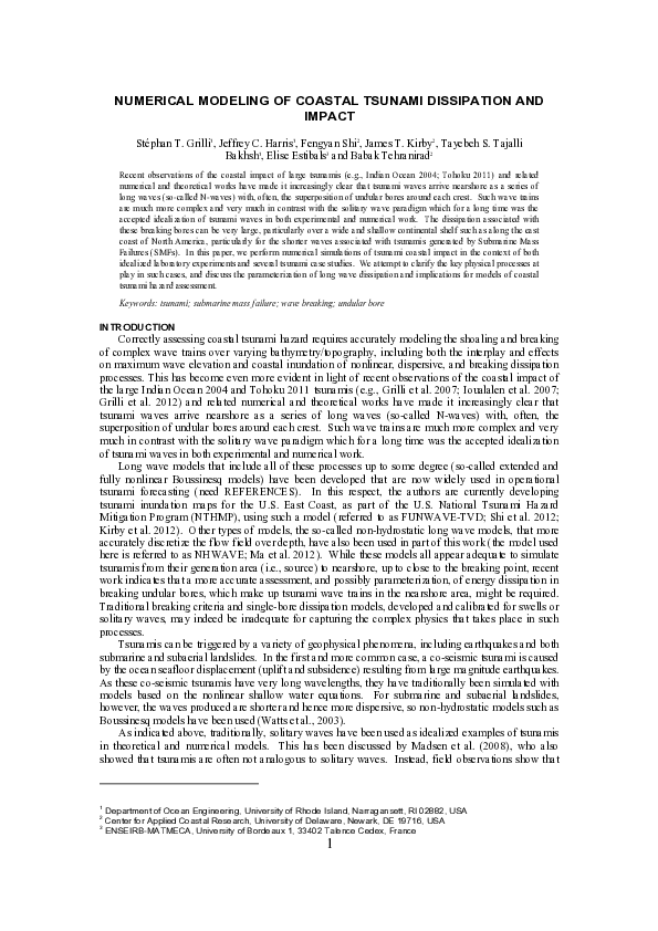 (PDF) 1 Numerical Modeling of Coastal Tsunami Dissipation and Impact