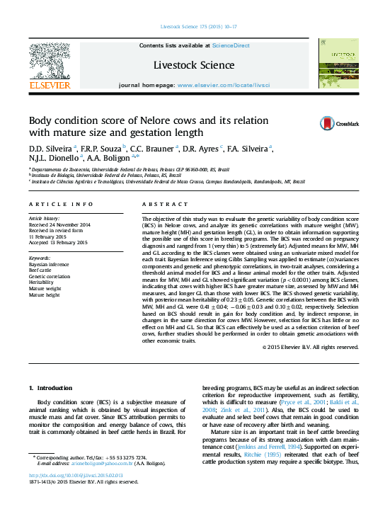 (PDF) Body condition score of Nelore cows and its relation with mature ...