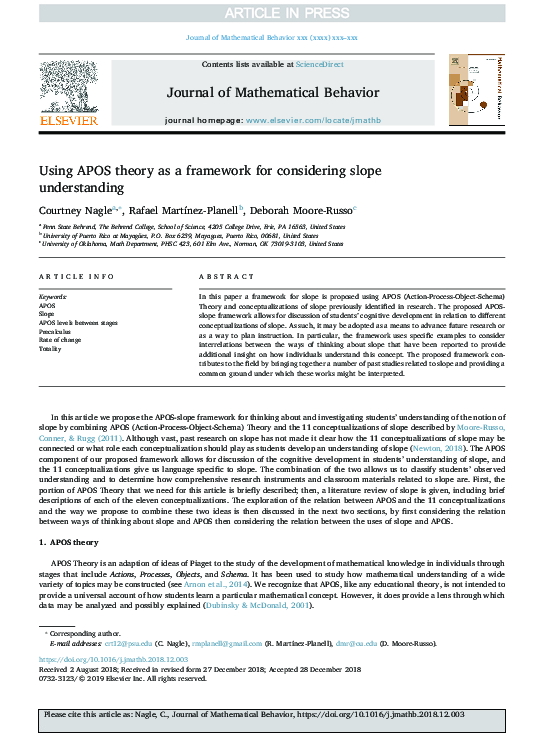 (PDF) Using APOS theory as a framework for considering slope understanding