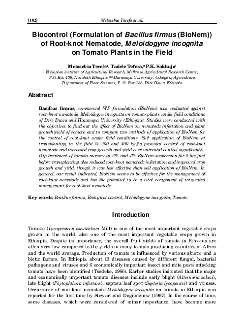 (PDF) Effect of a formulation of Bacillus firmus on root-knot nematode ...