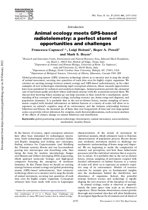 (PDF) Animal ecology meets GPS-based radiotelemetry: a perfect storm of ...