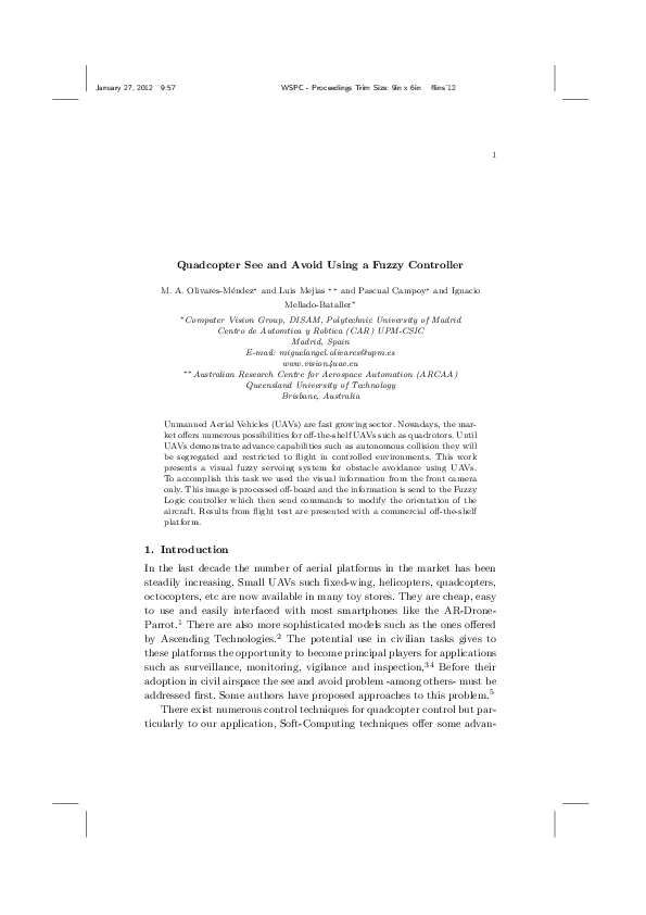 Pdf Quadcopter See And Avoid Using A Fuzzy Controller