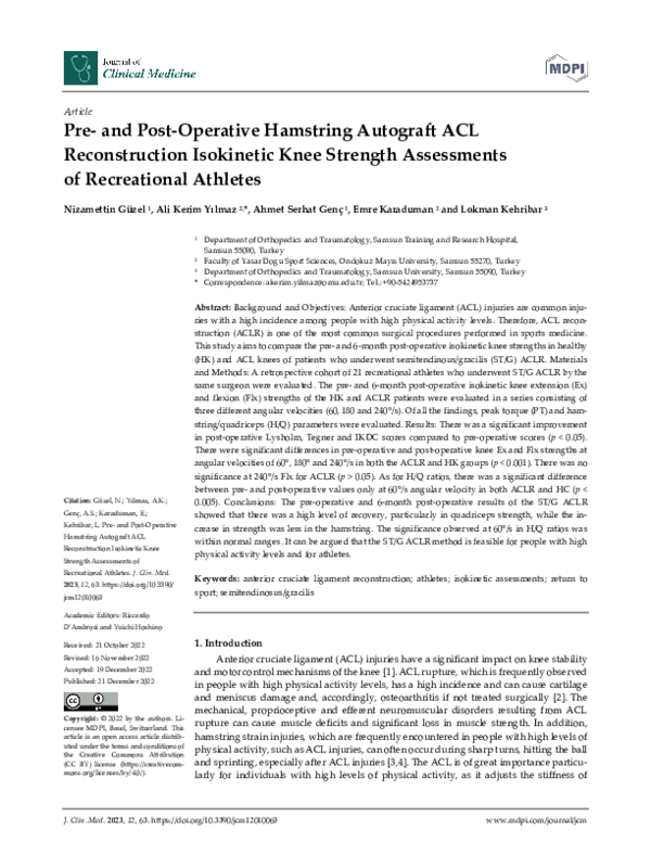 (PDF) Pre- and Post-Operative Hamstring Autograft ACL Reconstruction ...