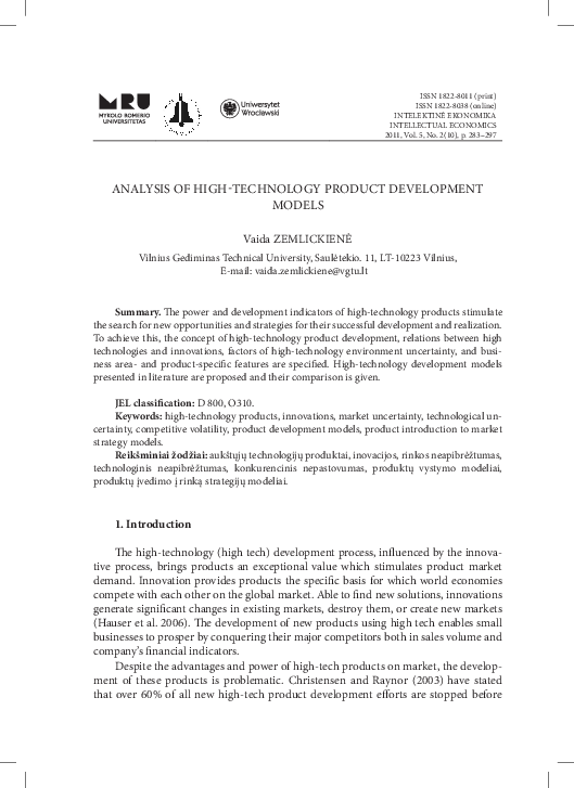 (PDF) Analysis of High-Technology Product Development Models | Vaida Zemlickienė - Academia.edu