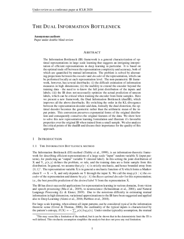Pdf The Dual Information Bottleneck