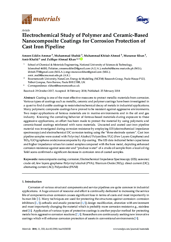 (PDF) Electrochemical Study of Polymer and Ceramic-Based Nanocomposite Coatings for Corrosion ...