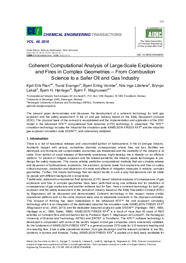 (PDF) Coherent Computational Analysis of Large-Scale Explosions and Fires in Complex Geometries ...