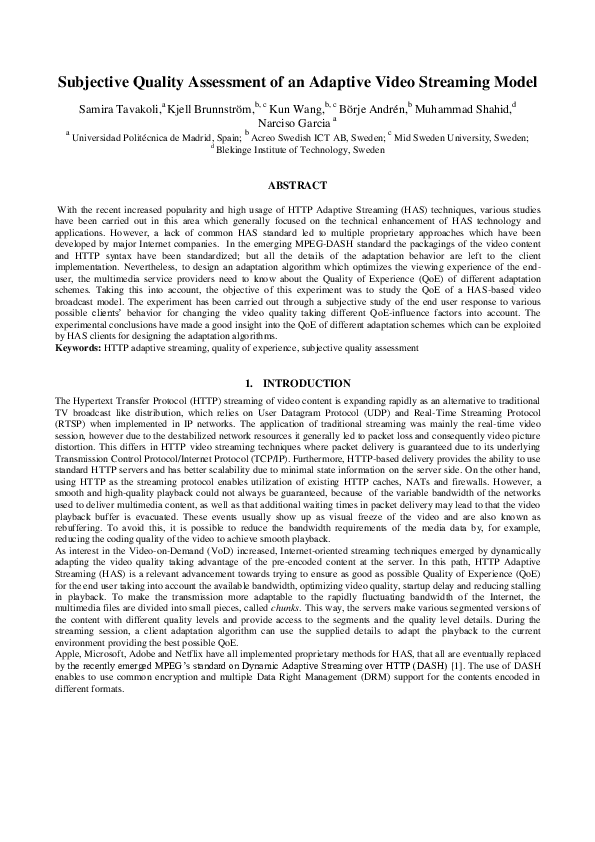 (PDF) Subjective quality assessment of an adaptive video streaming model