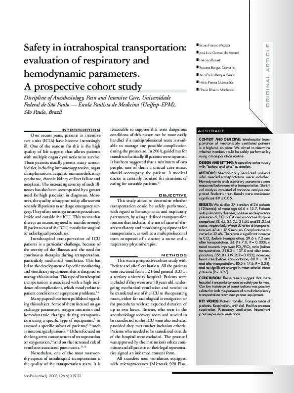 (PDF) Safety in intrahospital transportation: evaluation of respiratory ...
