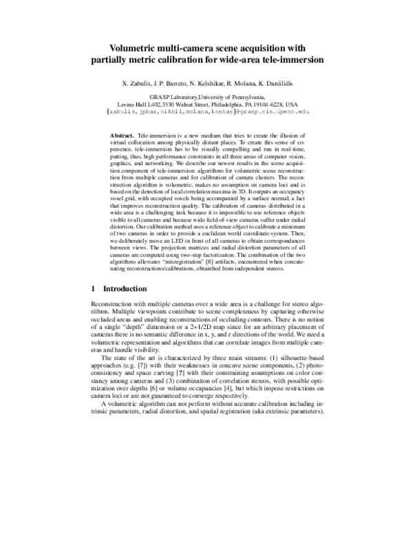 (PDF) Volumetric multi-camera scene acquisition with partially metric ...