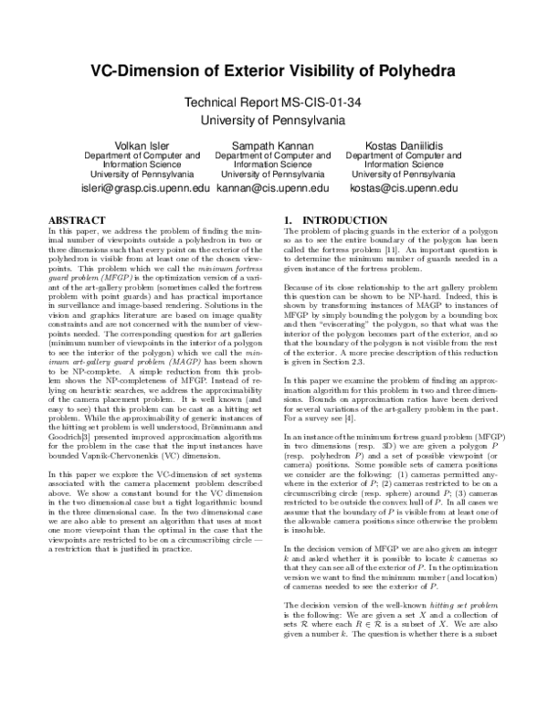 (PDF) VC-Dimension and Viewpoint Optimization