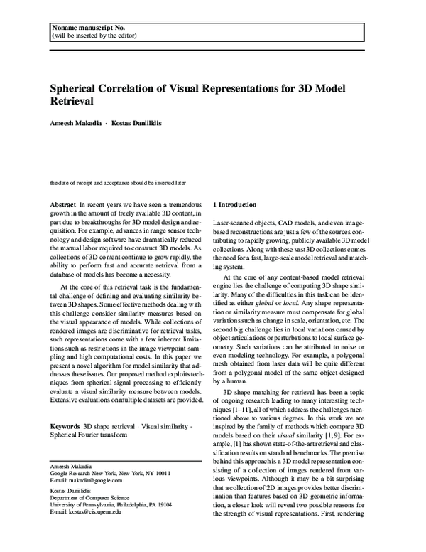 Pdf Spherical Correlation Of Visual Representations For 3d Model
