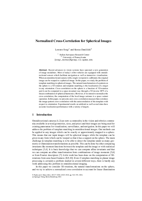 (PDF) Normalized Cross-Correlation for Spherical Images