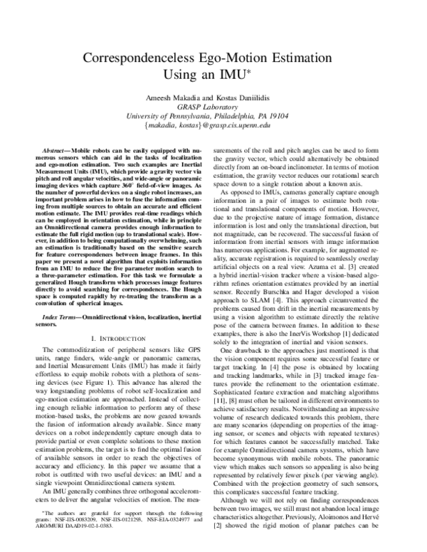 (PDF) Correspondenceless Ego-Motion Estimation Using an IMU