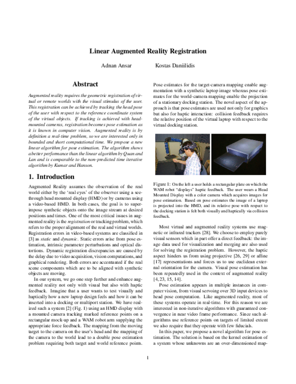 (PDF) Linear Augmented Reality Registration | Kostas Daniilidis - Academia.edu
