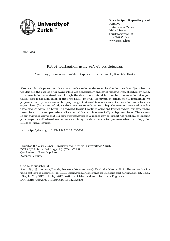 Pdf Robot Localization Using Soft Object Detection