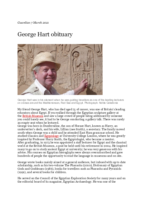 (DOC) Obituary - George Hart (1945-2021)