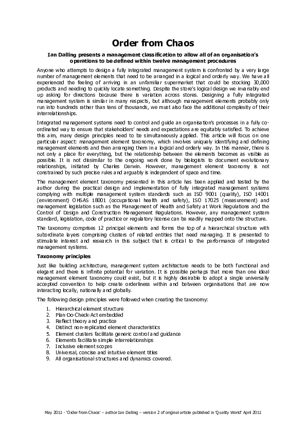 (PDF) Order from chaos