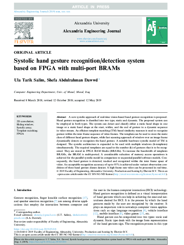 Pdf Systolic Hand Gesture Recognitiondetection System Based On Fpga