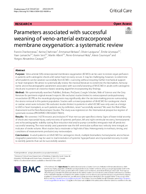 (PDF) Parameters associated with successful weaning of veno-arterial extracorporeal membrane ...