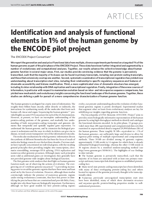 (PDF) Identification and analysis of functional elements in 1% of the ...