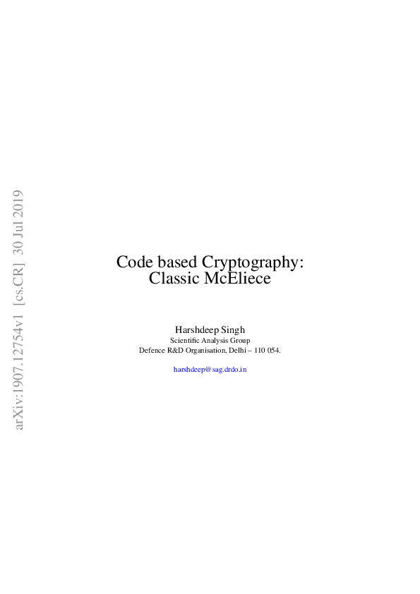 Pdf Code Based Cryptography Classic Mceliece