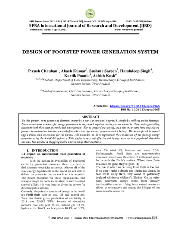 (PDF) Design of Footstep Power Generation System