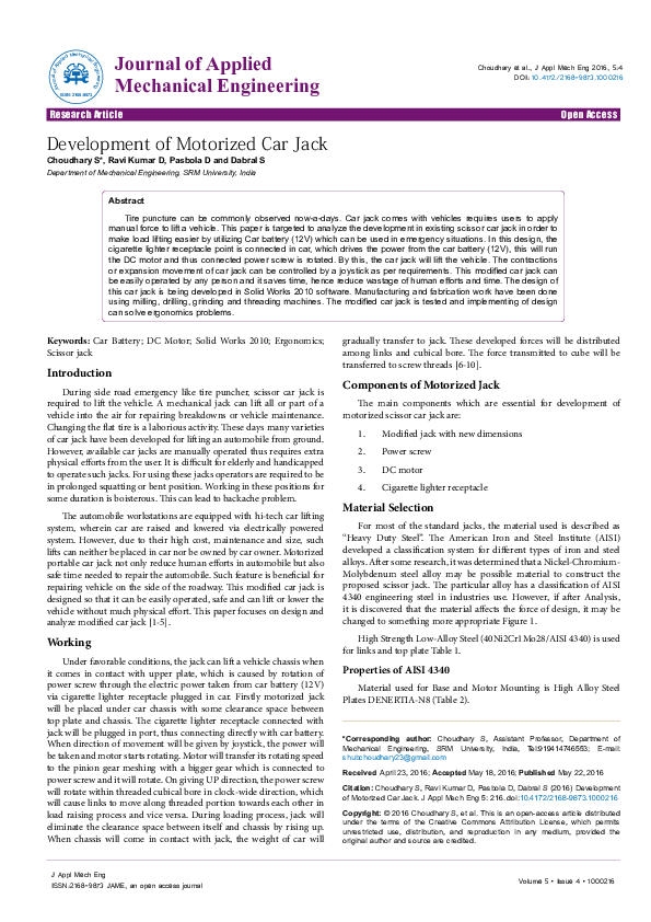 (PDF) Development of Motorized Car Jack