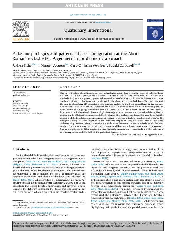 (PDF) Flake morphologies and patterns of core configuration at the ...