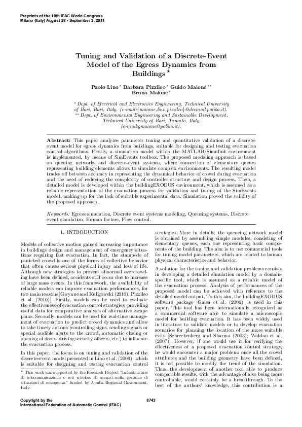 (PDF) Tuning and Validation of a Discrete-Event Model of the Egress Dynamics from Buildings