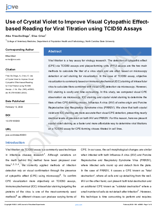 (PDF) Use of Crystal Violet to Improve Visual Cytopathic Effectbased ...