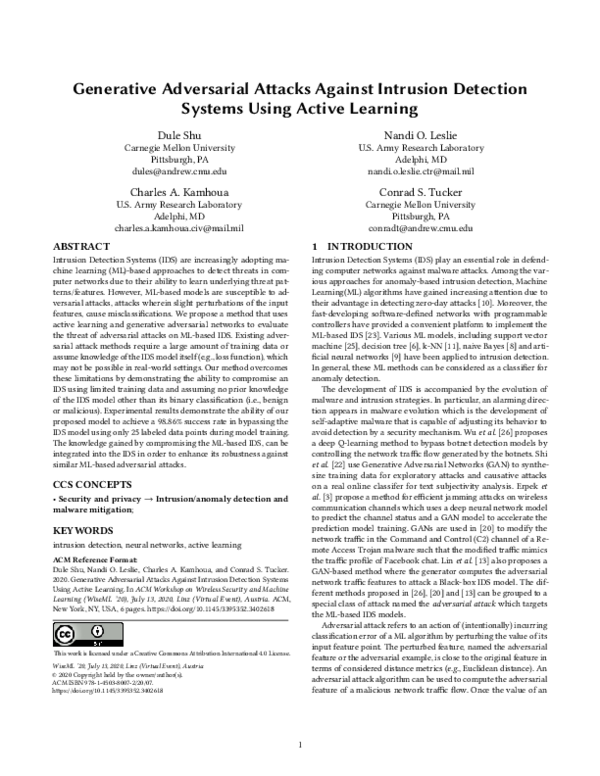 (PDF) Generative adversarial attacks against intrusion detection systems using active learning