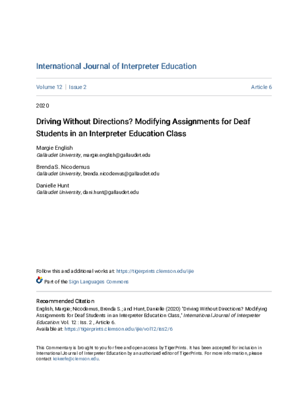 (PDF) Driving Without Directions? Modifying Assignments for Deaf ...