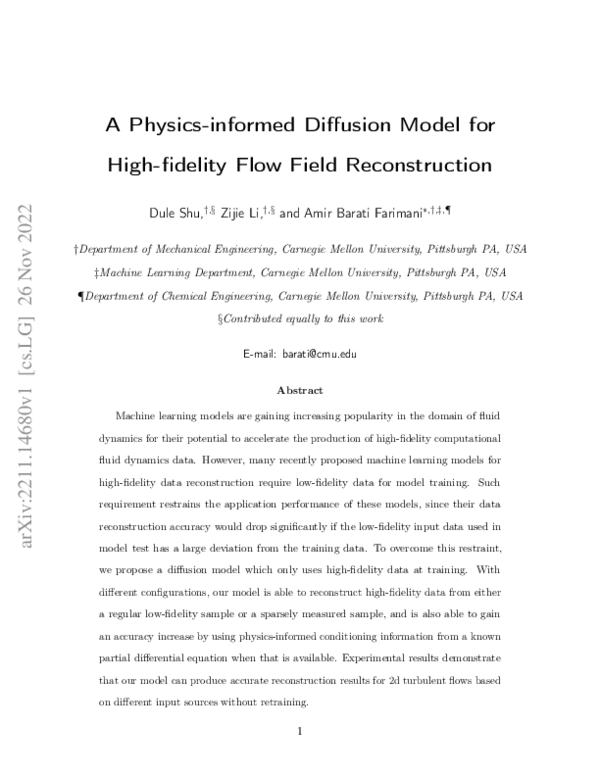 (PDF) A Physics-informed Diffusion Model for High-fidelity Flow Field Reconstruction