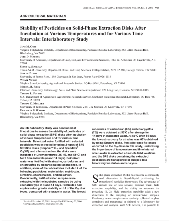 (PDF) Stability of Pesticides on Solid-Phase Extraction Disks After ...