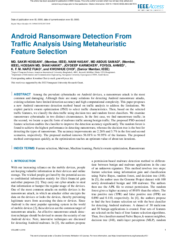 (PDF) Android Ransomware Detection from Traffic Analysis Using ...