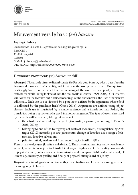 (PDF) Downward movement: (se) baisser ‘to fall’