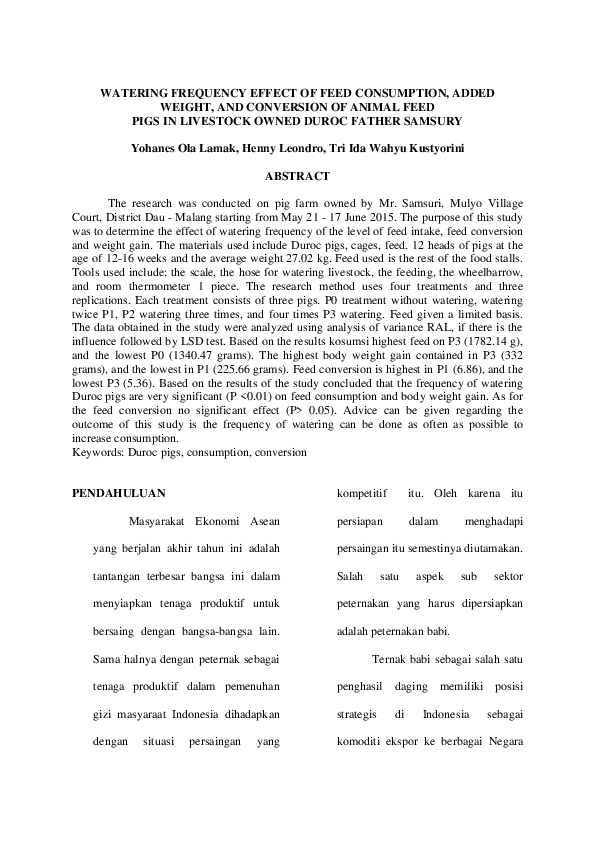 (PDF) Watering Frequency Effect of Feed Consumption, Added Weight, and ...