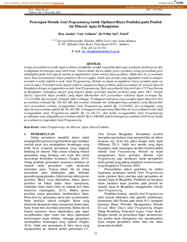 (PDF) Penerapan Metode Goal Programming untuk Optimasi Biaya Produksi ...