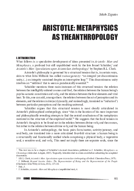 (PDF) ARISTOTLE: METAPHYSICS AS THEANTHROPOLOGY