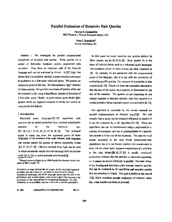 (PDF) Parallel evaluation of recursive rule queries