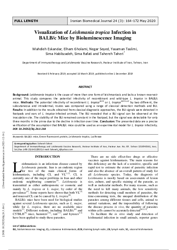 (PDF) Visualization of Leishmania tropica Infection in BALB/c Mice by ...