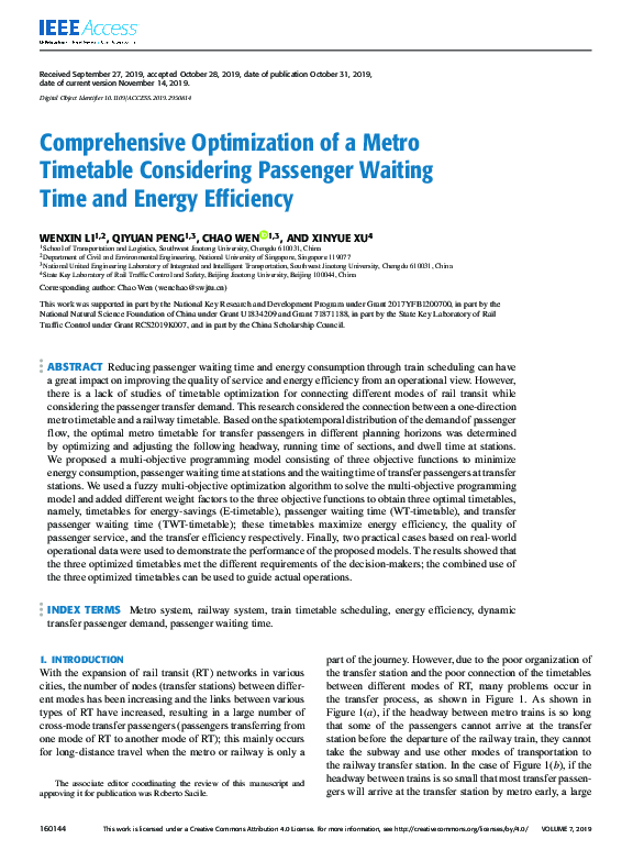 Pdf Comprehensive Optimization Of A Metro Timetable Considering Passenger Waiting Time And