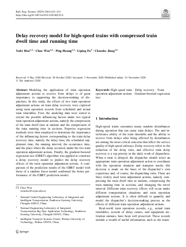 (PDF) Delay recovery model for high-speed trains with compressed train ...
