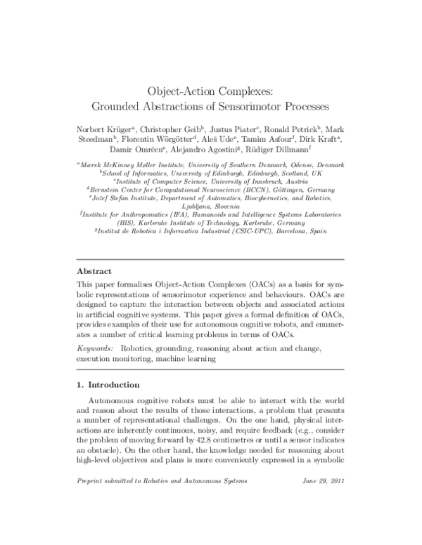 (PDF) Object–Action Complexes: Grounded abstractions of sensory–motor processes