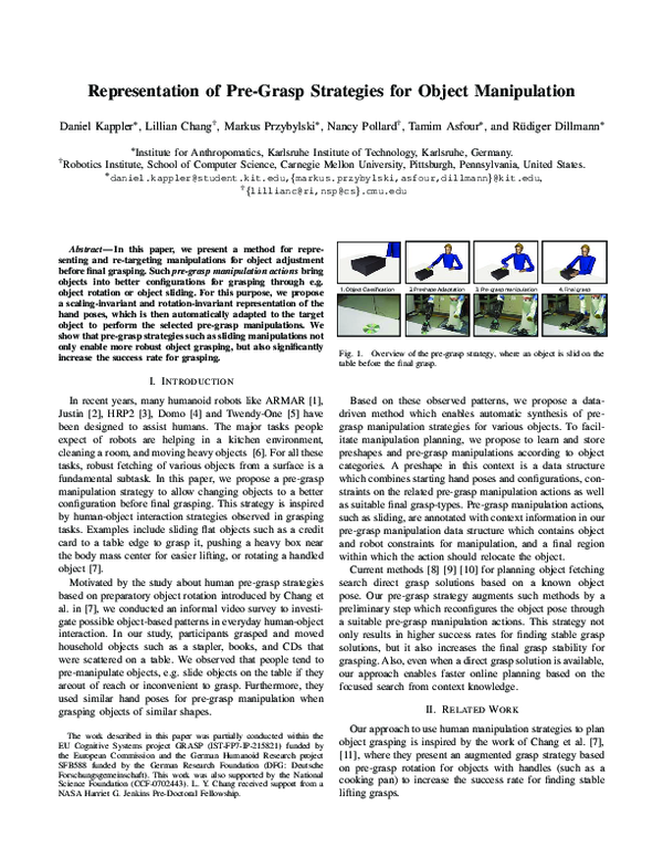 (PDF) Representation of pre-grasp strategies for object manipulation