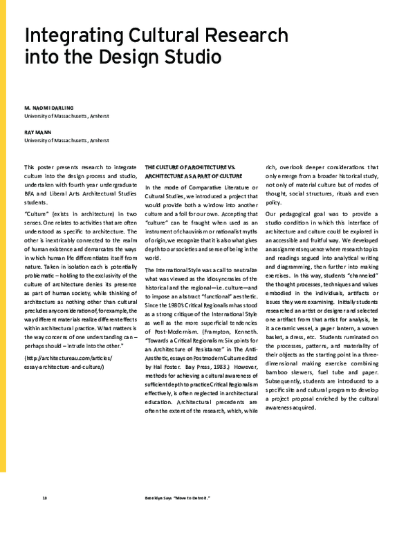 (PDF) Integrating Cultural Research into the Design Studio