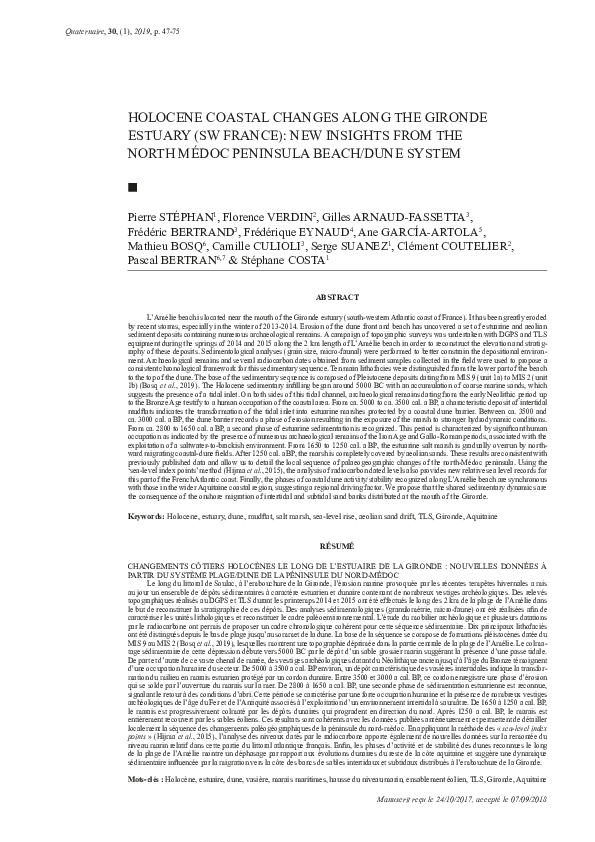 (PDF) Holocene coastal changes along the Gironde estuary (SW France): new insights from the ...